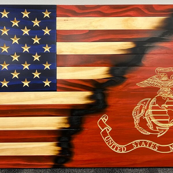 USMC Wooden Flag: Veteran Made Rustic Marine Corps Decor (19.5x37) - Etsy