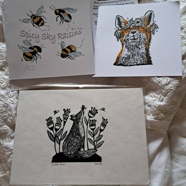 The Burrowers Hand Made Original Linocut Design Greetings Card. Brown ...