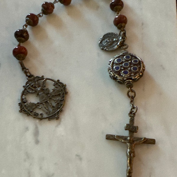 Jesus Mary Tween Hearts Rosary-peach Moonstone&vintage Bronze Prayer ...