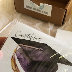 24 Congratulations Cards Graduate Watercolor Purple Black Grad Cap High ...