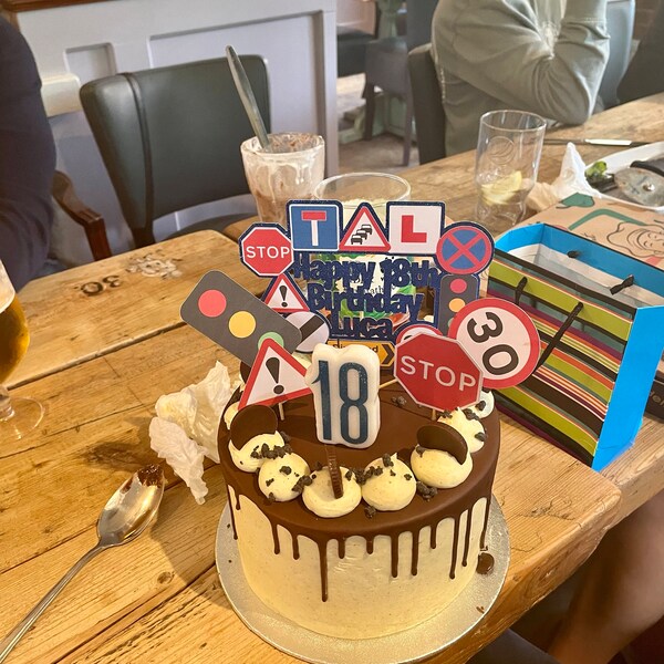 Driving Road Signs Cake Topper Personalised Custom Glitter Name Age ...