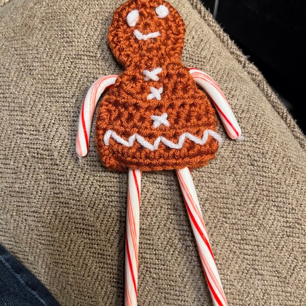 Gingerbread Man Candy Cane Holder Crochet PATTERN PDF - Tree Ornament ...