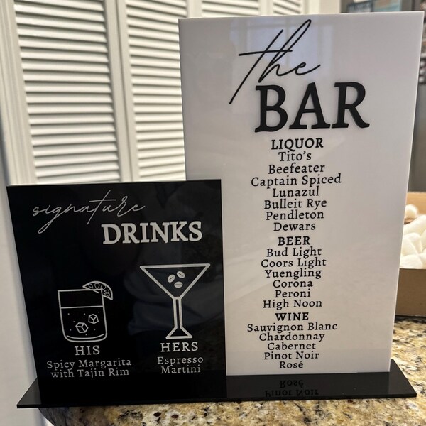 Signature Drinks Bar Sign With Icons Pictured Signature Drinks Bar Sign ...