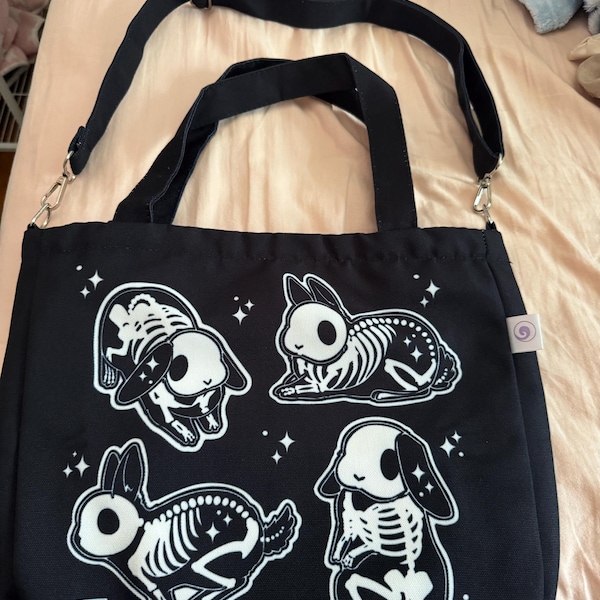 Skeleton Bunny Crossbody Messenger Bag With Zipper and Pockets - Creepy ...