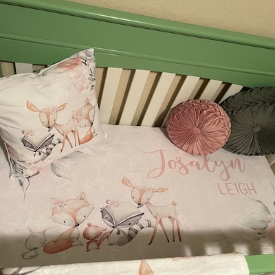 MINI Crib Bedding Set, Baby Girl Woodland Crib Bedding Set, Floral Mini ...