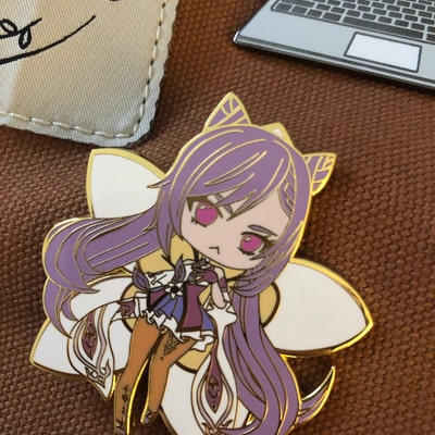 Keqing Flower Enamel Pin Genshin Impact Jumbo Size 2 Inch Gold Metal - Etsy