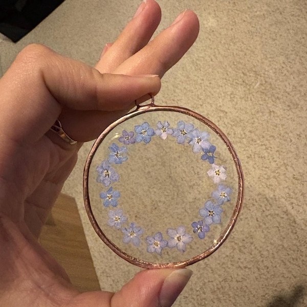 Glass Pressed Round Circle Flower Frame - Forget Me Not - Blue - Wall ...