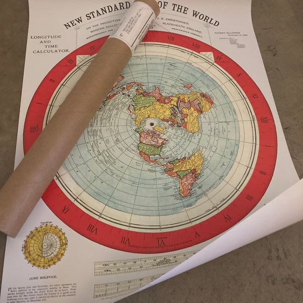 Flat Earth Map. 1892 Gleason's New Standard Map of the World Large 18 ...