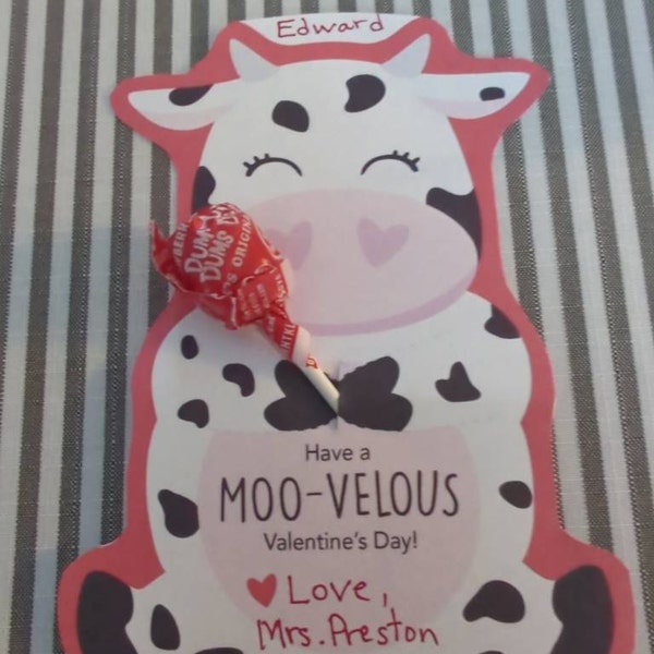 Cute Cow Valentines, Printable Valentine Card, Moo Cow Kid's Classroom ...