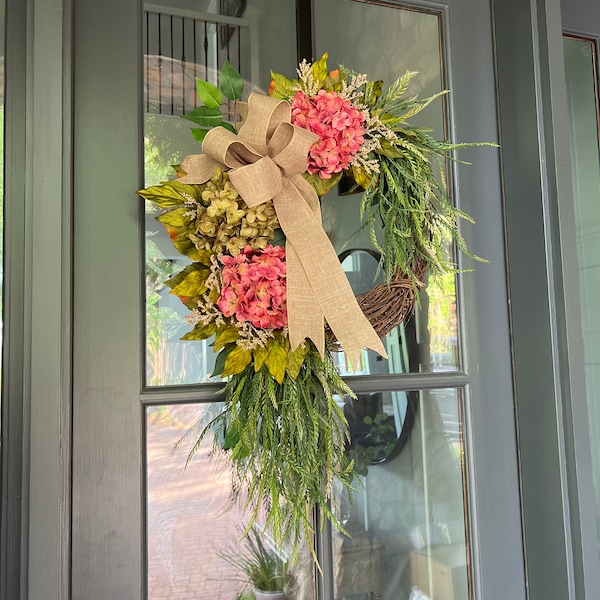 Brand New! Farmhouse Wreath, Pink Hydrangea Wreath, All Season Wreath ...