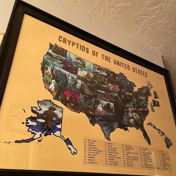 Cryptids of the United States Map (with a Legend) - 24x36 Glossy Print ...