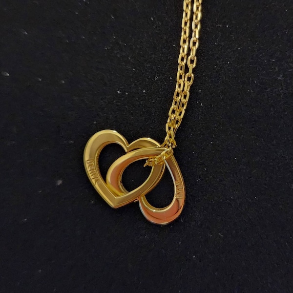 Custom Interlocking Hearts Necklace, Double Hearts Personalized Pendant ...