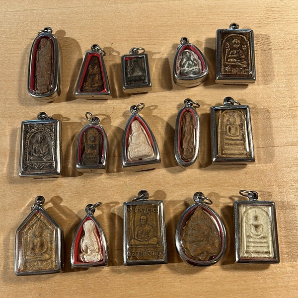 15 Thai Buddhist Buddha Buddhism Clay Amulet Medallions Charms Pendants ...