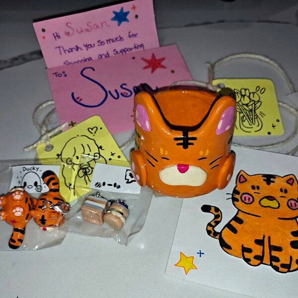 Cute Tiger Ceramic Clay Planter/ Cute Ceramic Planter/ Tiger Clay ...