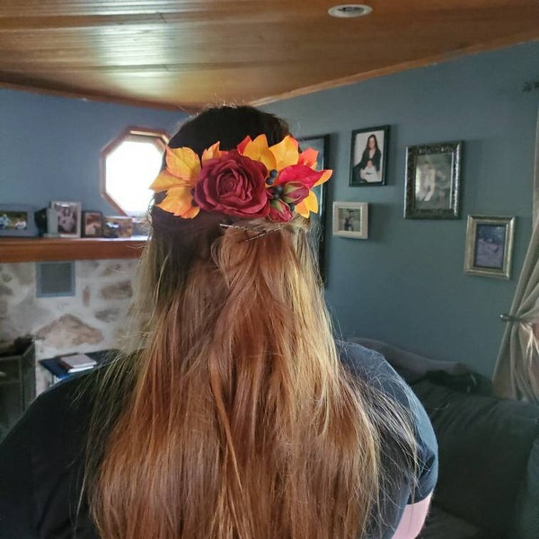 Fall Wedding Hair Comb Autumn Headpiece Burgundy Flower Hair Clip ...