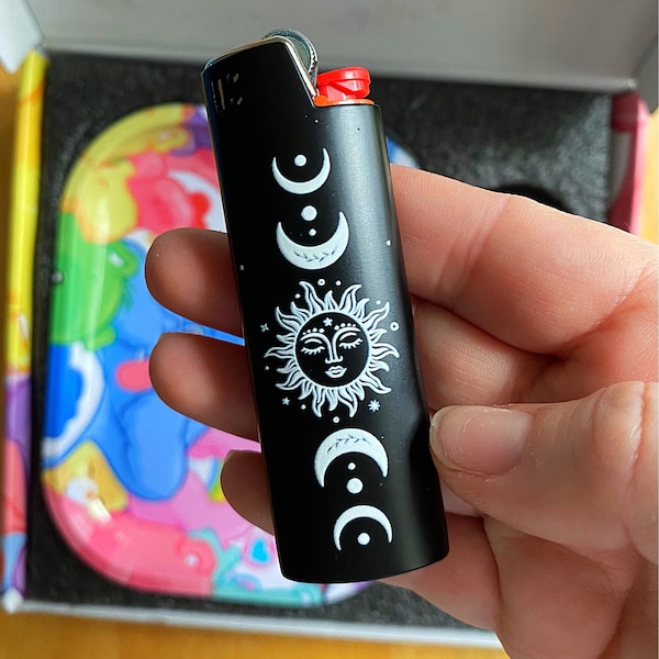 Lighter Sleeve Sun Moon, Lighter Case Moon Phase Print, Metal Lighter ...