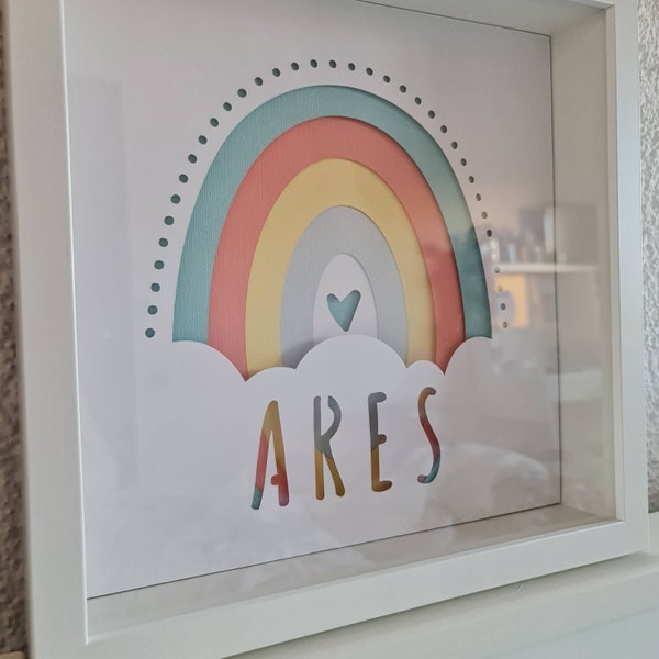 3D Custom Name Shadow Box, Boho Rainbow Svg, Layered Paper Art, Files ...