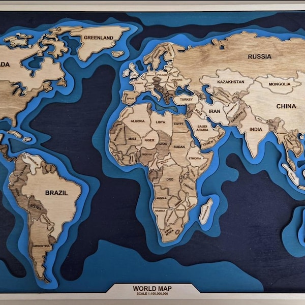3D World Map | Laser Cutting Files for Creating Multilayered Wall Art ...