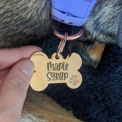Rose Gold Personalized Dog Bone ID Tag With Dog Paw Imprint, Name ID ...