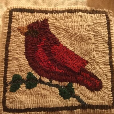 Cardinal on Oats Background Primitive Rug Hooking Kit With Cut Wool ...