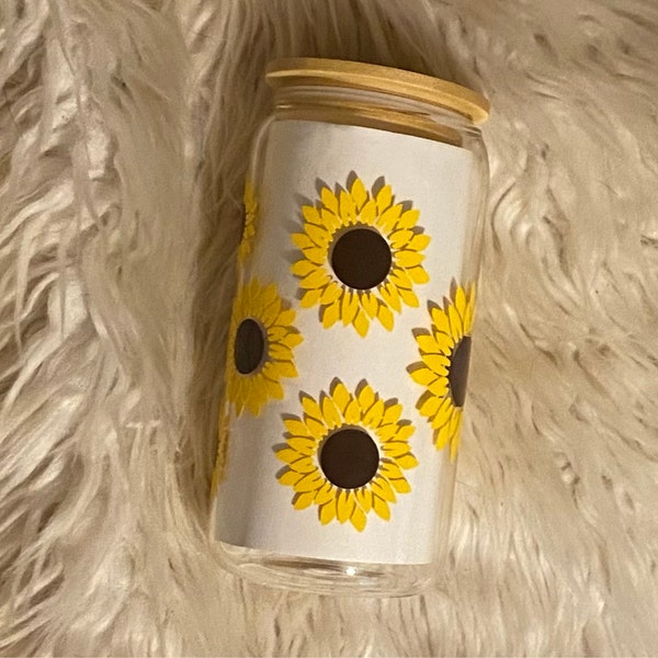 Sunflower SVG 16oz Libbey Glass Wrap Svg, Summer Flower Libby Can Jar ...