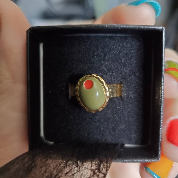 Silver Martini Ring | Olive Cocktail Ring | Hammered Silver Statement Ring - Etsy