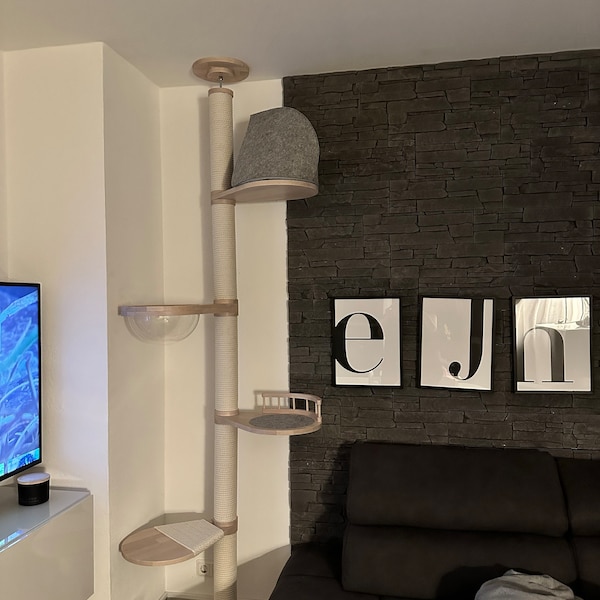 Floor to Ceiling Cat Tree, Wood Cat Tree, Tall Cat Tree, Cat Scratching ...