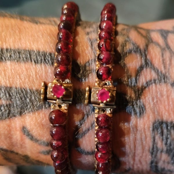 Beautiful Antique Bohemian Rose Cut Garnet Bangle Bracelet,red Natural ...