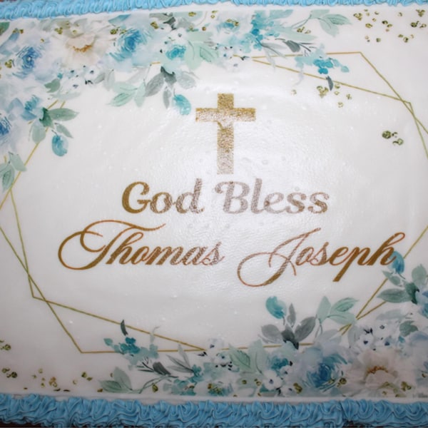 Personalized Baptism Mi Bautizo God Bless Gold Cross Image Edible Cake ...