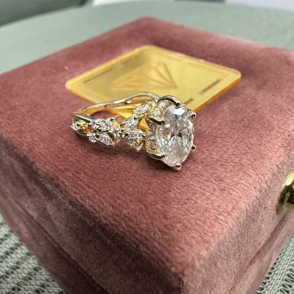 Floral Oval Cut Moissanite Engagement Ring Vintage 14K Gold Moissanite Diamond Wedding Ring ...