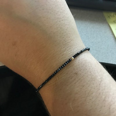 Black Spinel Stretch Bracelet, Ultra Delicate Faceted Tiny Beads ...