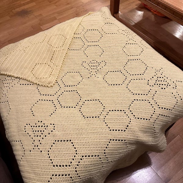 Filet Crochet Blanket Pattern | Bee Blanket Crochet Pattern | Filet ...