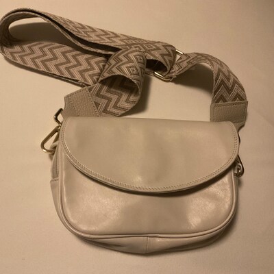 Beige L Fanny Pack for Women With Patterned Strap Leather Crossbody ...