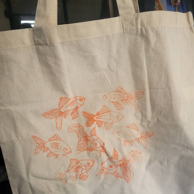 Gold Fish Tote Bag Screenprint Screen Printed Canvas - Etsy