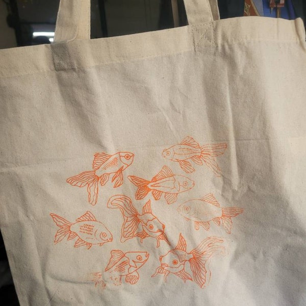 Gold Fish Tote Bag | Screenprint Screen Printed | Canvas - Etsy