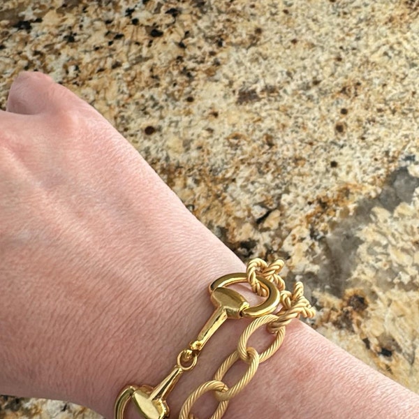 Equestrian Snaffle Bit Double Wrap Bracelet: Matte Gold Rope Chain ...