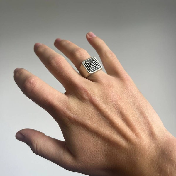 Mens Square Ring/ Men Silver Ring/ Signet Ring Men/ Silver Men Signet ...