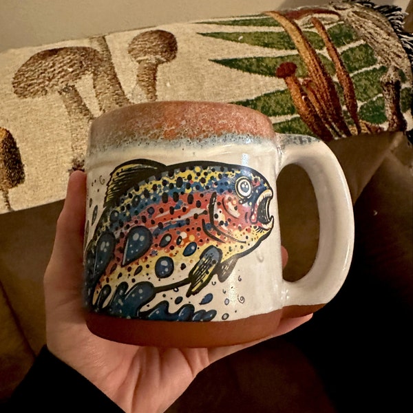 Rainbow Trout Mug With Blue and Orange Lip Drip - Etsy