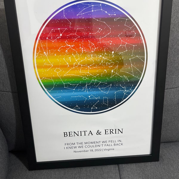 Custom Star Map by Date LGBTQ Rainbow Flag Poster, Gay Love Couple ...