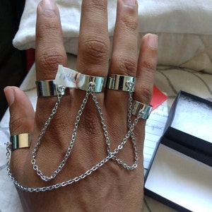 Handmade Five Finger Chain Rings Adjustable Cross Chain Linked Cuff ...
