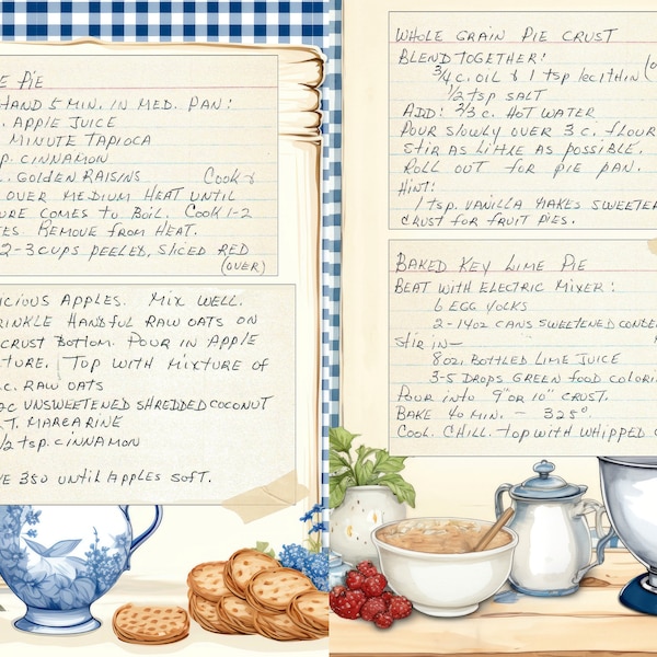 RECIPE BOOK COOKBOOK Themed Set of 70 Journaling Papers, Recipe Cards ...