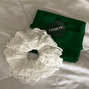 Oversized Broderie Anglaise Scrunchie White Black Red French Lace Frill ...
