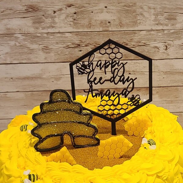 Custom Happy Birthday Bee Cake Topper | Bumble Bee Birthday Cake Topper ...