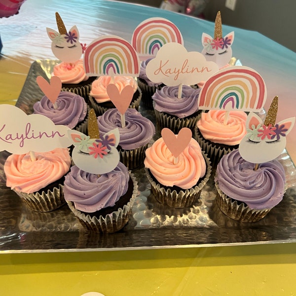 Personalized Watercolor Pastels Rainbow Cupcake Toppers | Rainbow Party ...