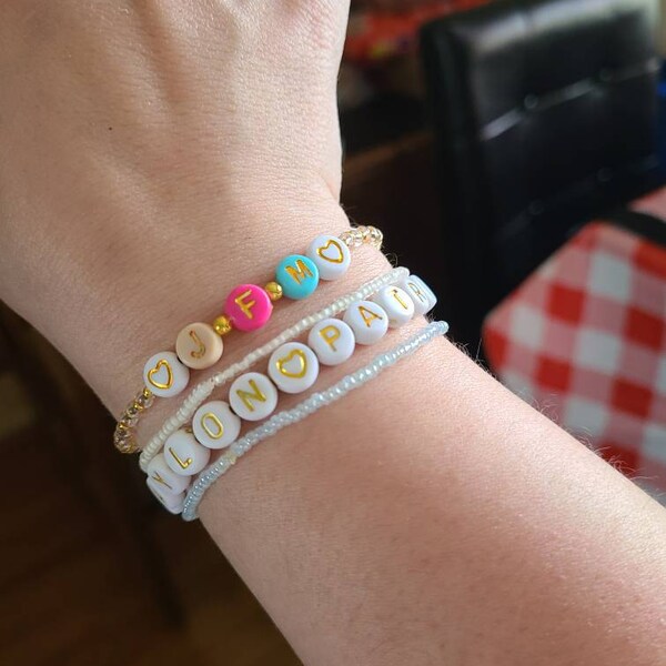Custom Word Bracelet, Name Word Bracelet, Personalized Bracelet, Beaded ...