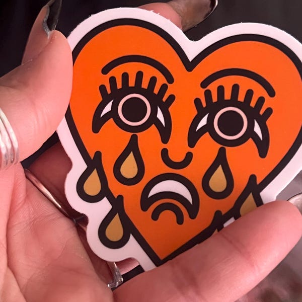 Crying Heart Tattoo Flash Sticker | Die Cut Vinyl | Red Heart Face With ...