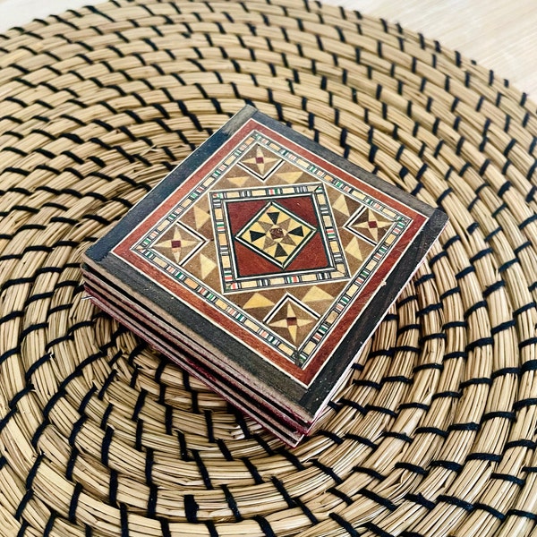 Rectangular Tray, Vintage Wood and Shell Inlay,handmade Square Serving ...