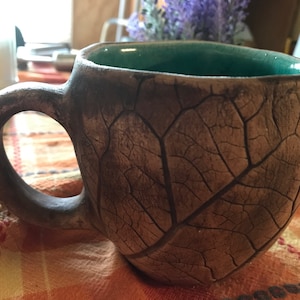 Ceramic Mug With Leaves Impressions Pottery Mug Handmade, Leaf Mug ...