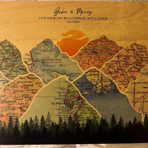 Personalized Long Distance Family Maps on Wood: 3-5 Locations, Custom ...