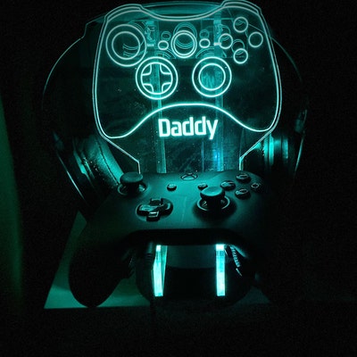 Personalised Neon Green Controller and Headset Gaming Station With ...